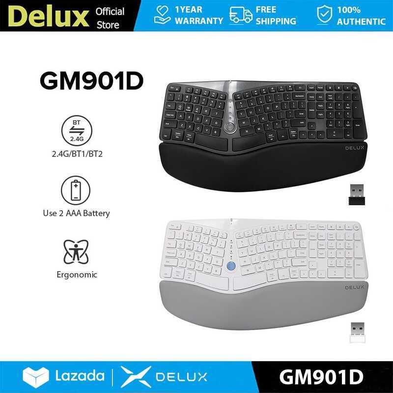 Delux Gm901d Bluetooth 2.4G Wireless Ergonomic Keyboard 107 Keys For ...