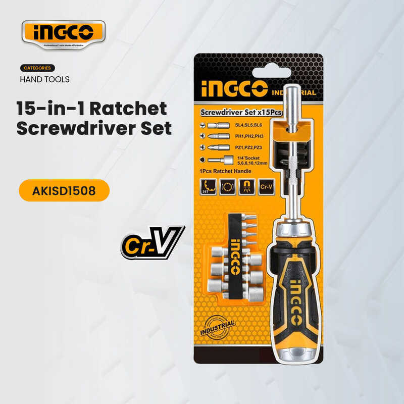 Ingco 15-In-1 Industrial Ratchet Screwdriver Set Cr-V Akisd1508 IHT ...