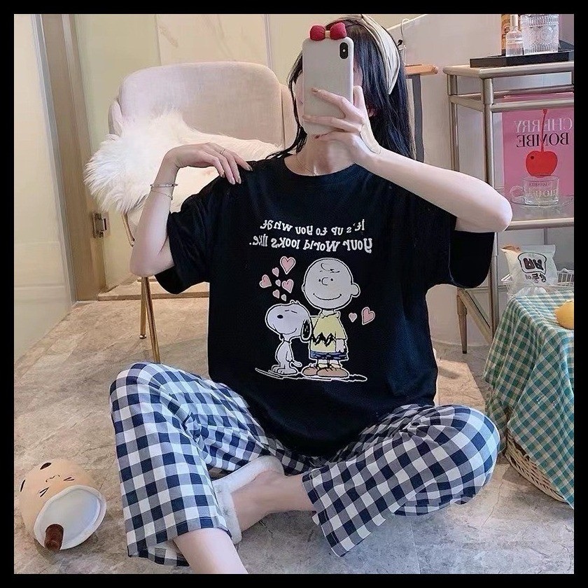 Cartoon Characters Cotton Pajama Terno Set | Shopee Philippines