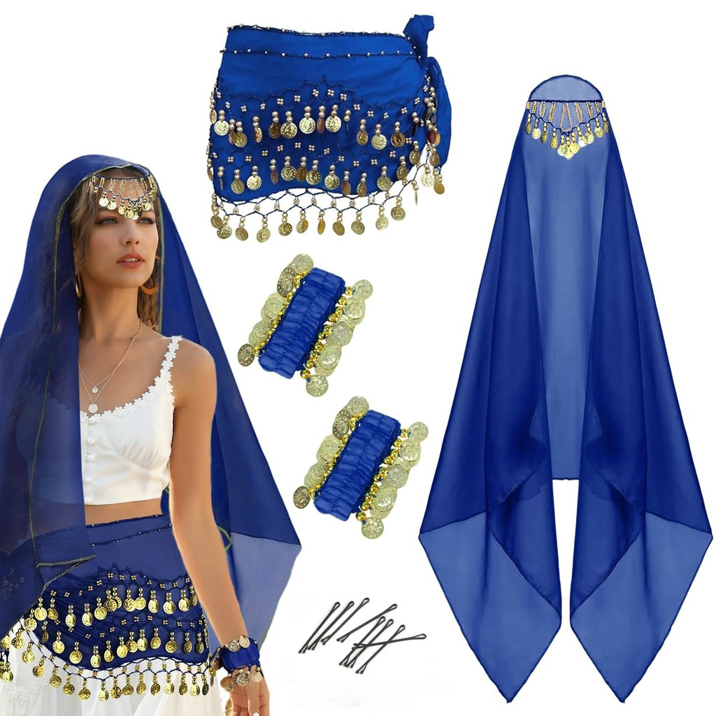 Belly Dance Performance Costume Set Hair Accessories Veil+128Waist ...