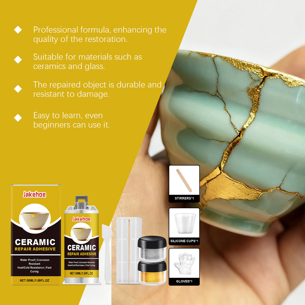 Ceramic Repair Kit 50ml - Epoxy Adhesive with Gold and Silver Powder ...