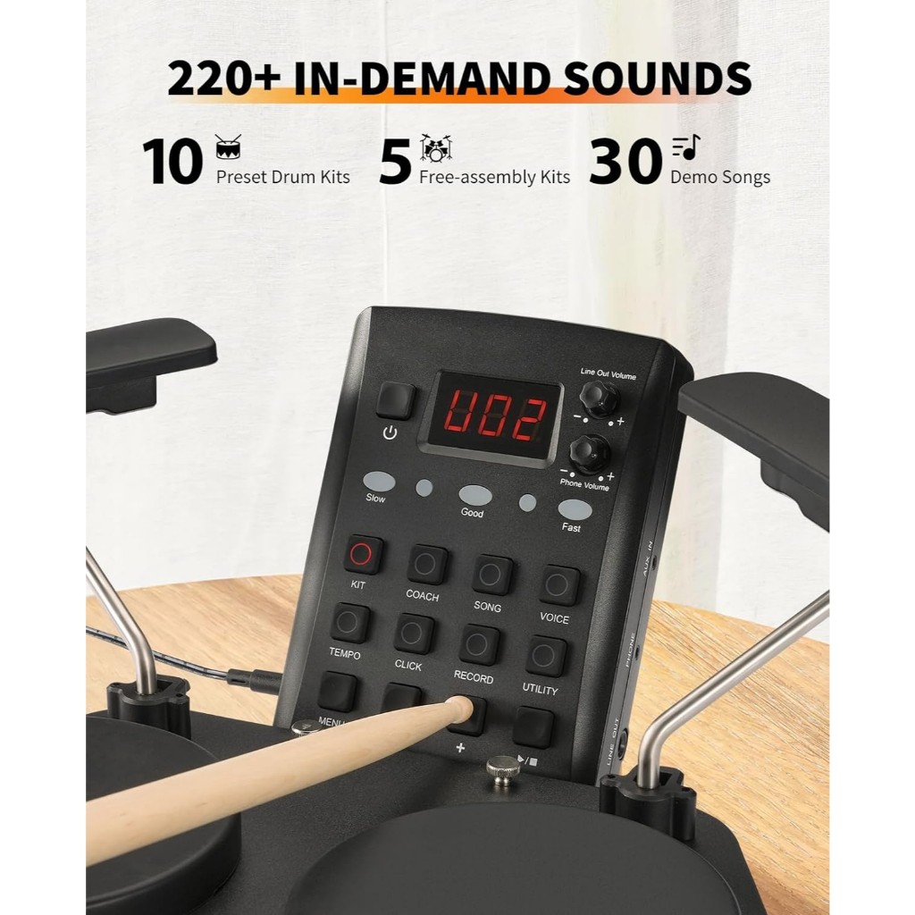 Portable Electric Drum Set for Beginner with Quiet Mesh Snare Drum Pads ...