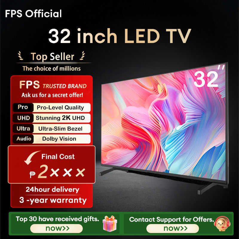 FPS LED TV 32 24 19 Inches HD Frameless Flat Digital FHD 4K UHD /Av/Vga ...