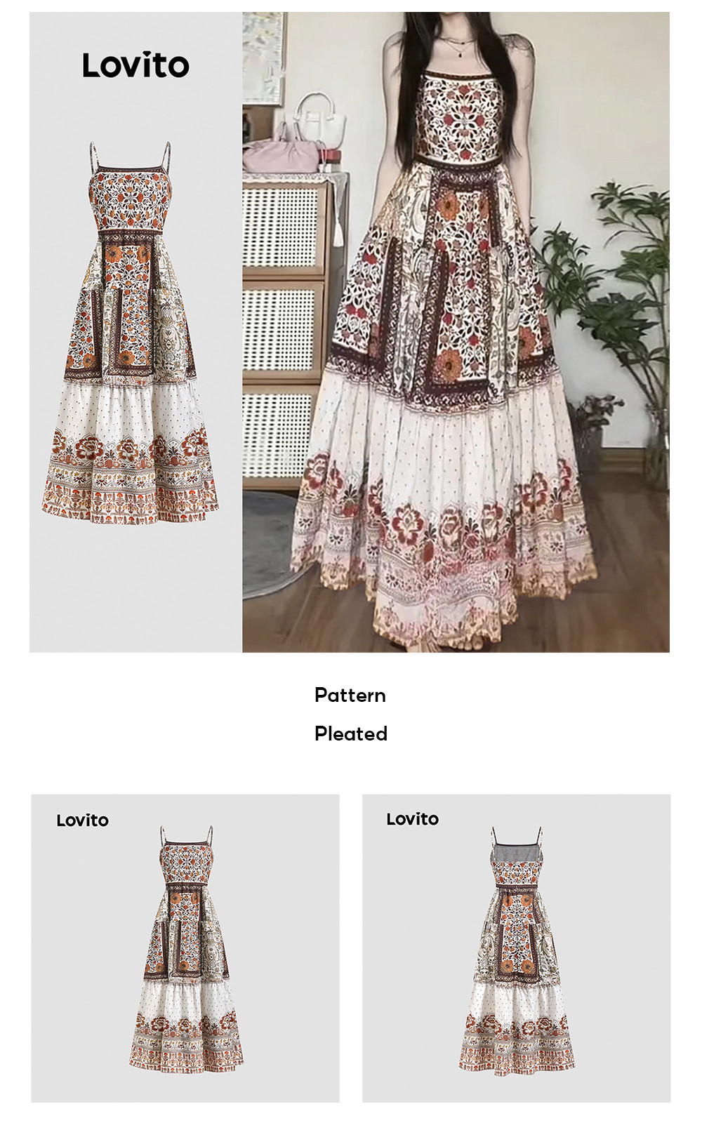 Lovito Boho Women Dress Pleated Structure Line Spring/summer Dress ...