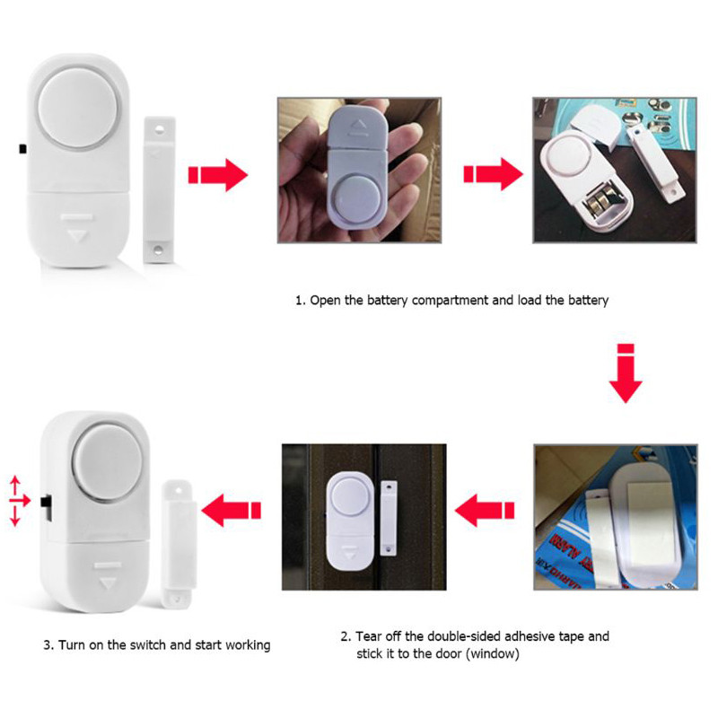 90dB Wireless Window Door Alarm Easy Install Home Security Anti-Theft ...