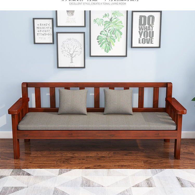 Wooden bench solid wood sofa set small apartment wooden three-seat ...