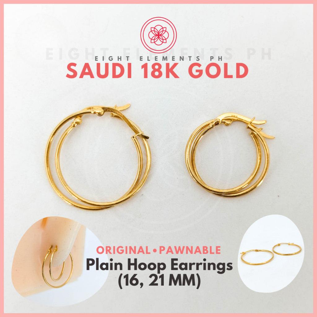 COD PAWNABLE 18k Earrings Real Pure Saudi Gold Minimalist Plain Band ...