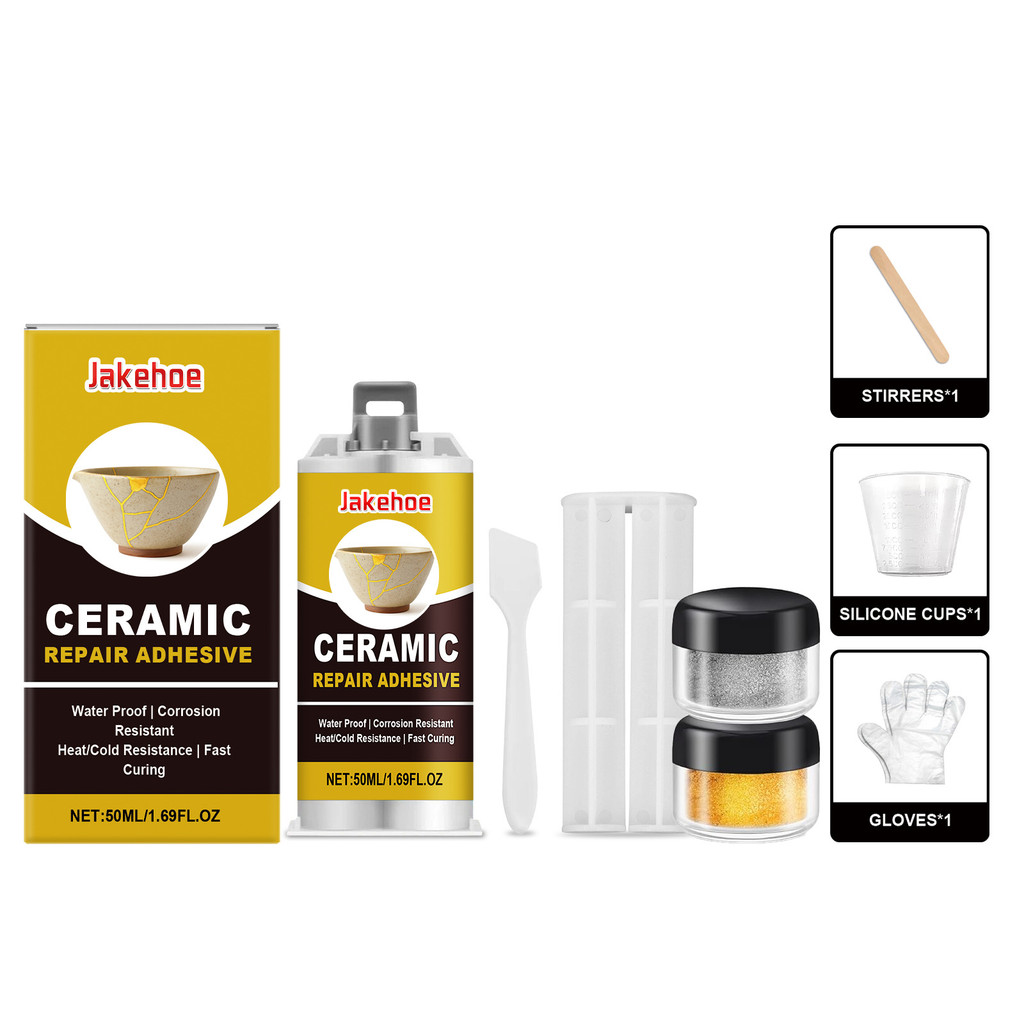 Ceramic Repair Kit 50ml - Epoxy Adhesive with Gold and Silver Powder ...