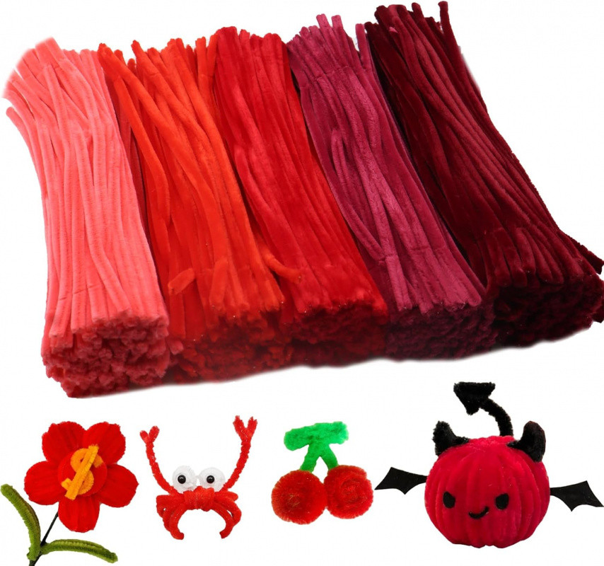 500 PCS Red Pipe Cleaners Craft Bulk Chenille Stems Craft Supplies ...