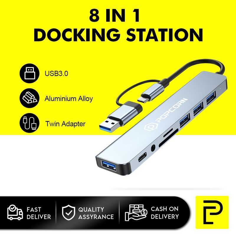 Popcorn 8 In 1 Ports 3.0 Type-C USB C Hub Docking Station PD SD TF ...