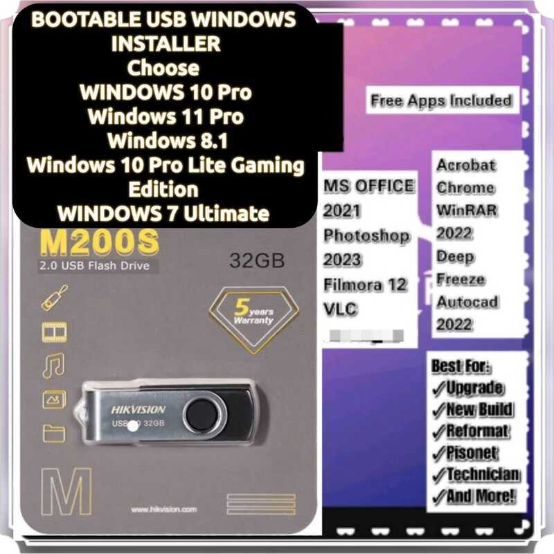 Bootable Usb Installer 32Gb USB Choose Win 10 Pro / 11 Lite 8.1 7 ...