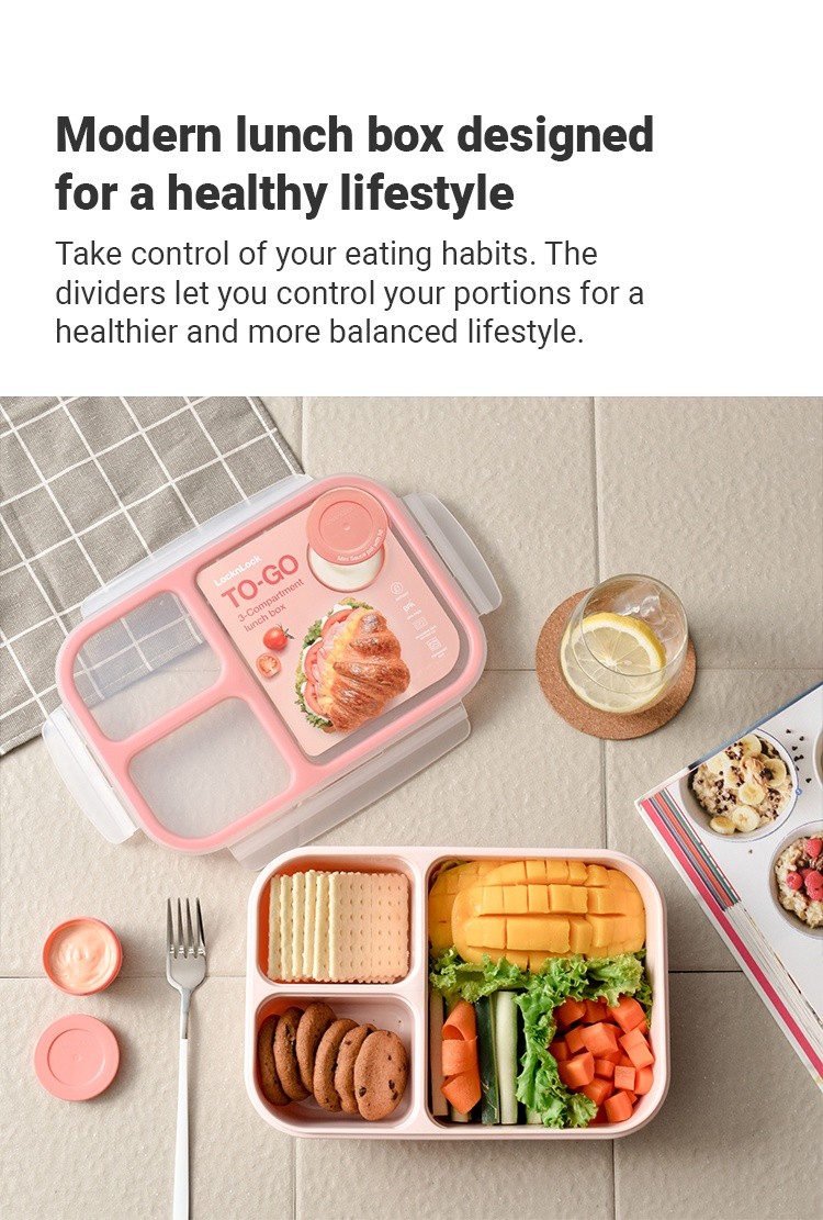 LocknLock To-Go Lunch Box with Dividers and Sauce Container | Bento Box ...