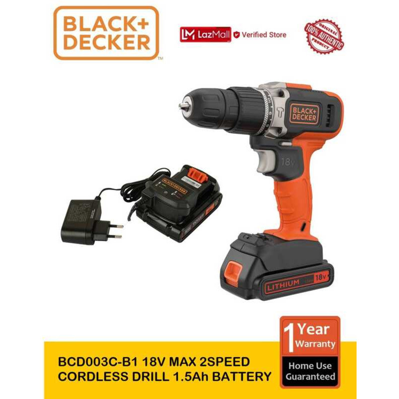 Black+Decker 18V MAX Cordless Hammer Drill 2-Speed 1.5Ah Lithium-Ion ...