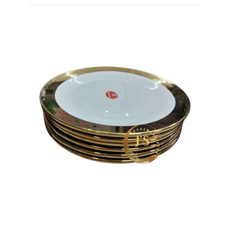 6 Pc Ceramic Gold Rim Plate Set - Available In 8 Inch & 9 Sizes Elegant ...