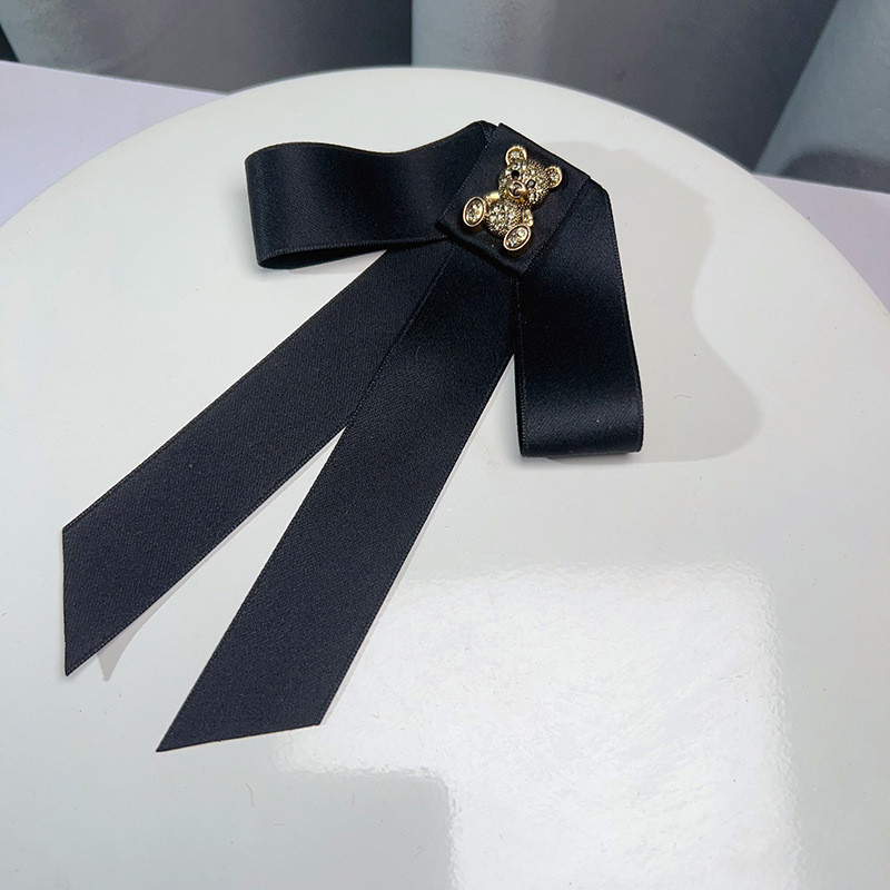 Women's Black Houndstooth Bow Ties with Pin Pre-Tied Cute Little Bear ...