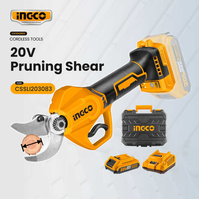 Ingco 20V Lithium-Ion Cordless Brushless Motor Gauge Straight Pruning ...