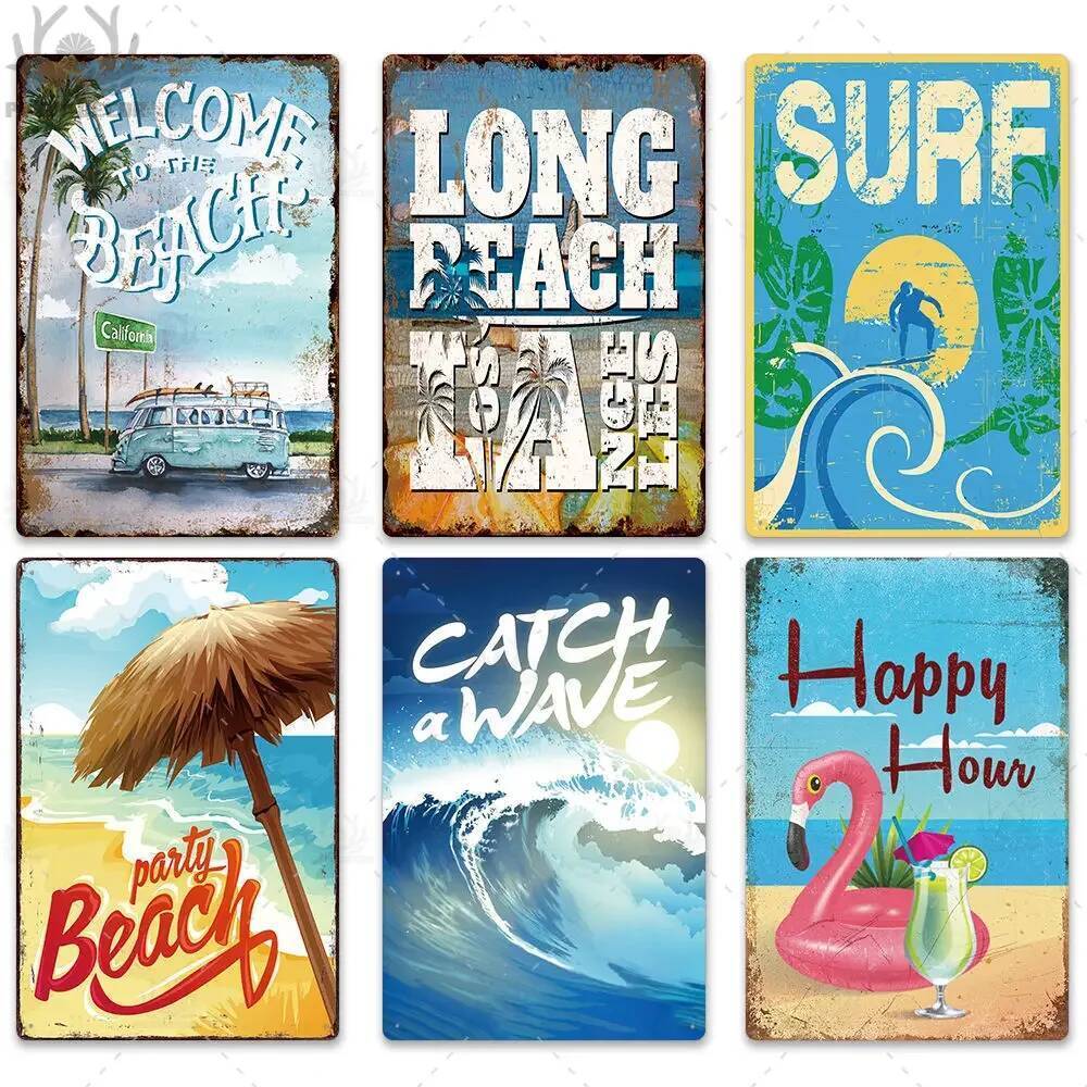 Beach Tin Sign Plaque Metal Summer Sign Metal Plate Wall Decor for ...