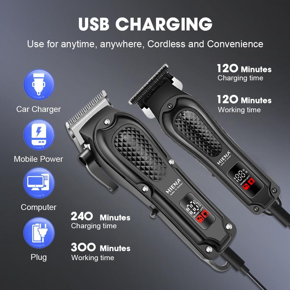 HIENA Professional Hair Clipper Set LCD Display Electric Hair Trimmer ...