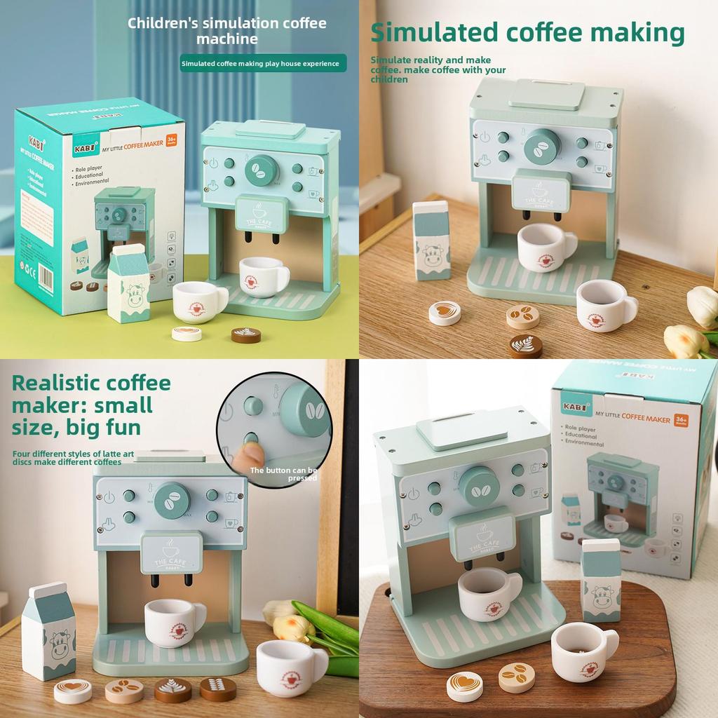 Wooden Kids Fake Coffee Machine Toy For Ages 3 To 6 Imaginative Play ...