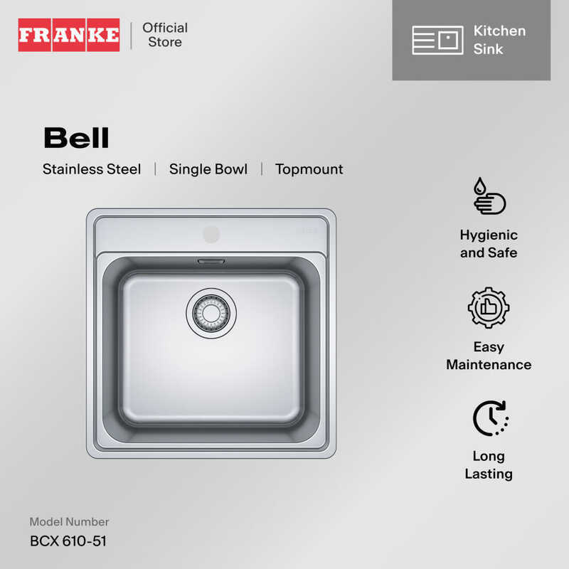Franke Bell Kitchen Sink Stainless Steel Single Bowl BCX 610-51 7Cd ...