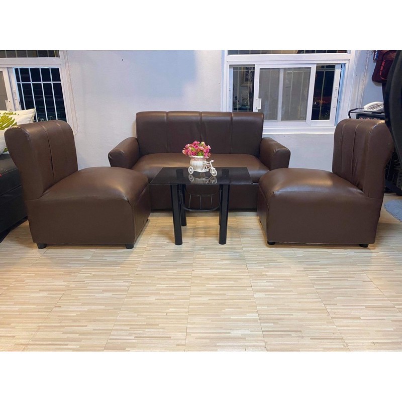 SALA SET BROWN WITH WOOD TABLE FREE DELIVERY NCR ONLY | Shopee Philippines