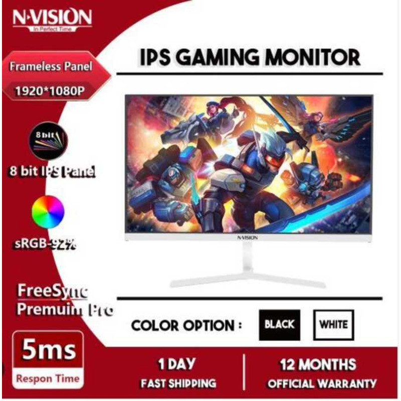 Nvision 22 24 27 Inch Ips 100Hz Framless Flat FHD Gaming For Computer Pc Monitor white /Black ...