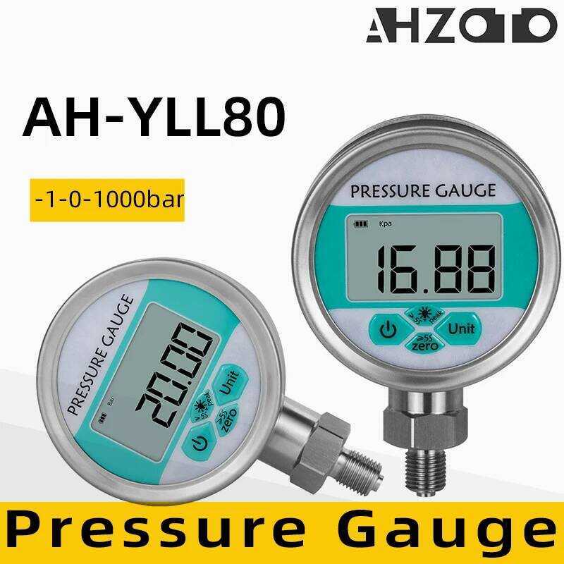 LCD Display High Accuracy G1/2 0-1000bar Digital Bar Hydraulic Pressure ...