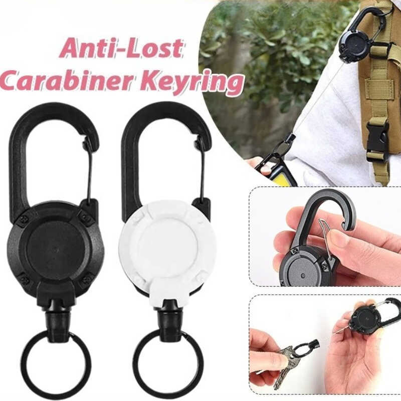 Retractable Keychain Wire Elastic Rope Easy Pull Buckle Anti-Lost ...