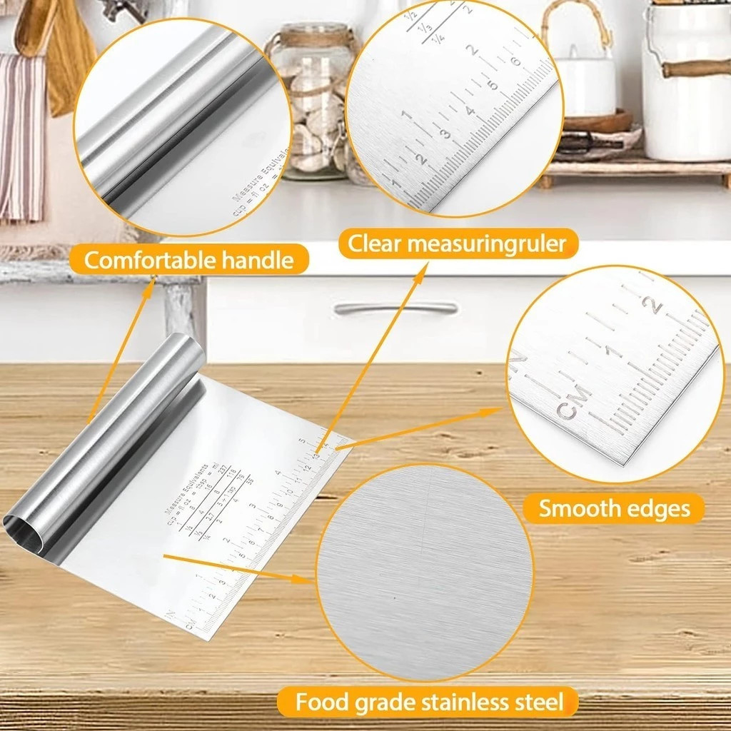 Pro Dough Pastry Scraper with Measuring Scale Chopper Cutter Stainless ...