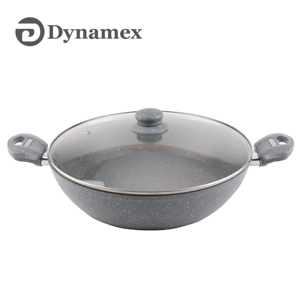 Dynamex 32cm Marble Double Eared Wok Pan Skillet with Glass Lid Non ...