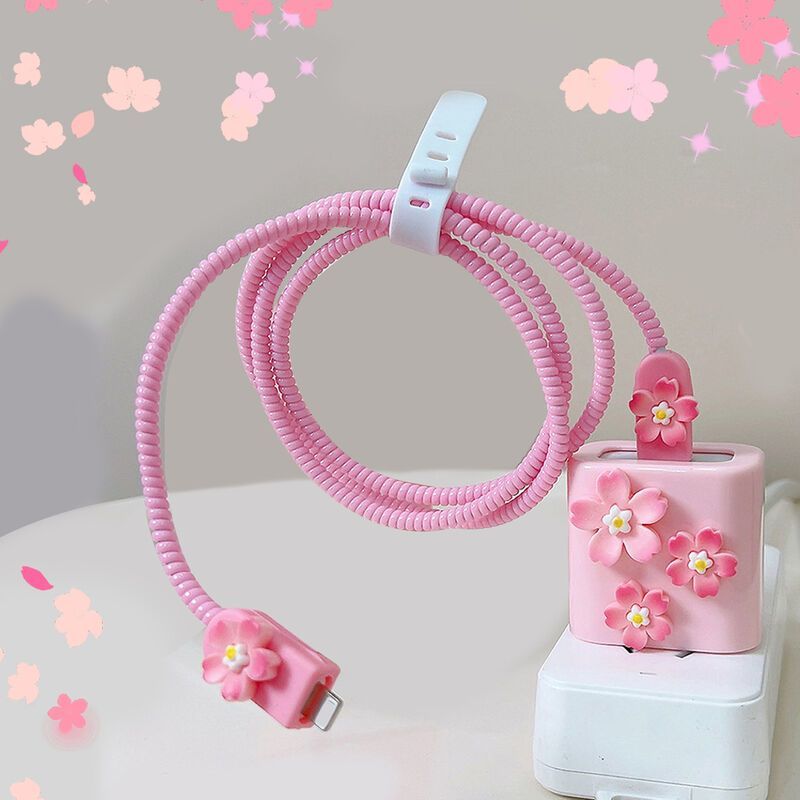Pink cherry blossom data cable protective case for iPhone 20W charger ...