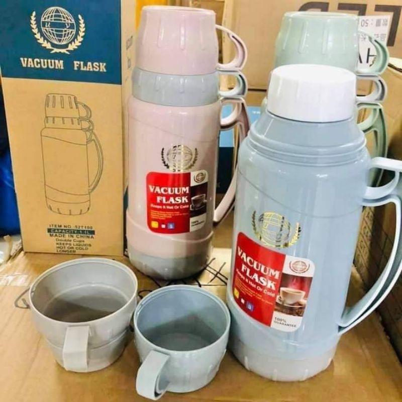 1.1 Liter Vacuum Flask Thermos with 2 Cups - Exceptional Heat and Cold ...