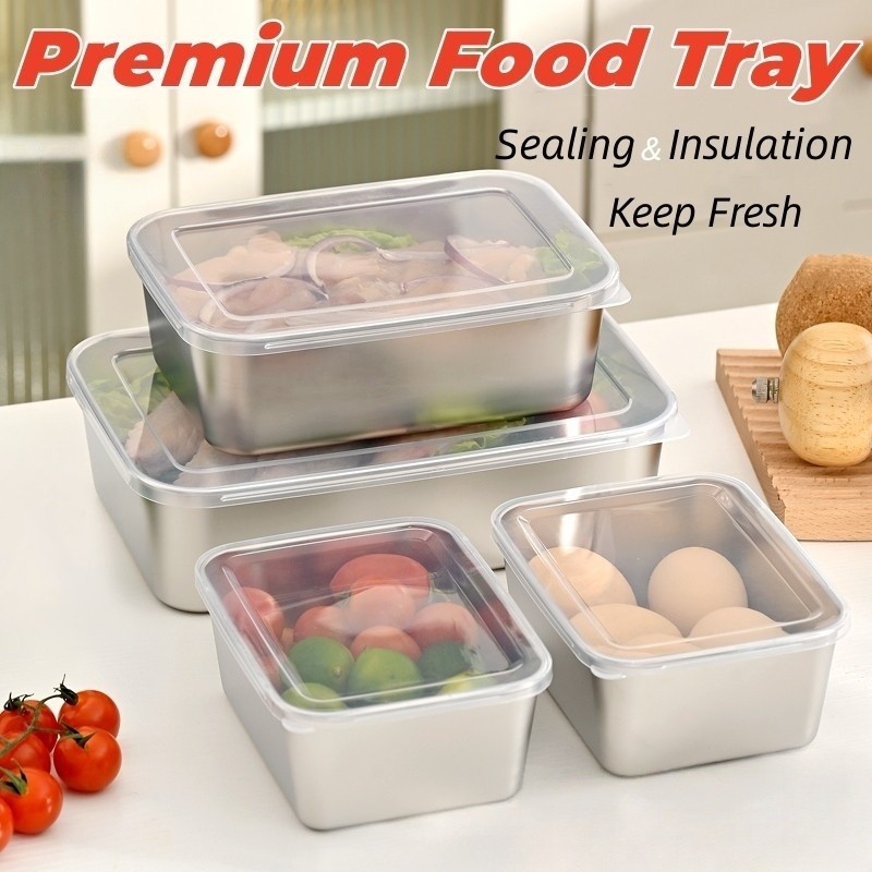 5PCS 304 Stainless Steel Box Food Container with Cover Kitchen Storage ...