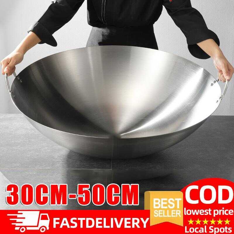 50CM-30CM Non-stick StainlessSteel Large Wok Thick WokDouble Ear lron ...