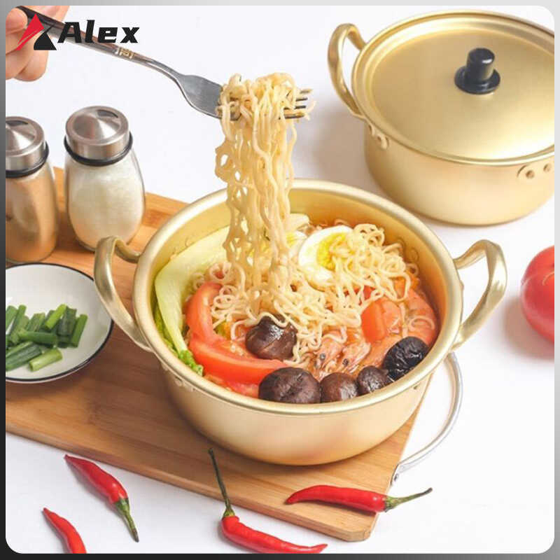 Korean Ramen Pot Instant Noodle Stainless Gold Steel Cookware With Lid ...