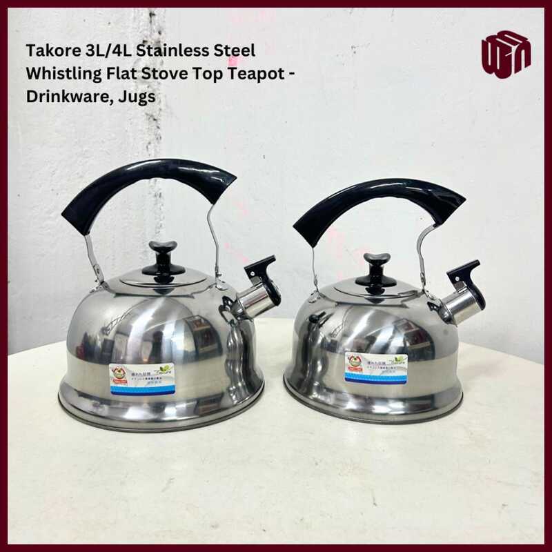 3L/4L Stainless Steel Whistling Kettle – Flat Stove Top Teapot Takore ...