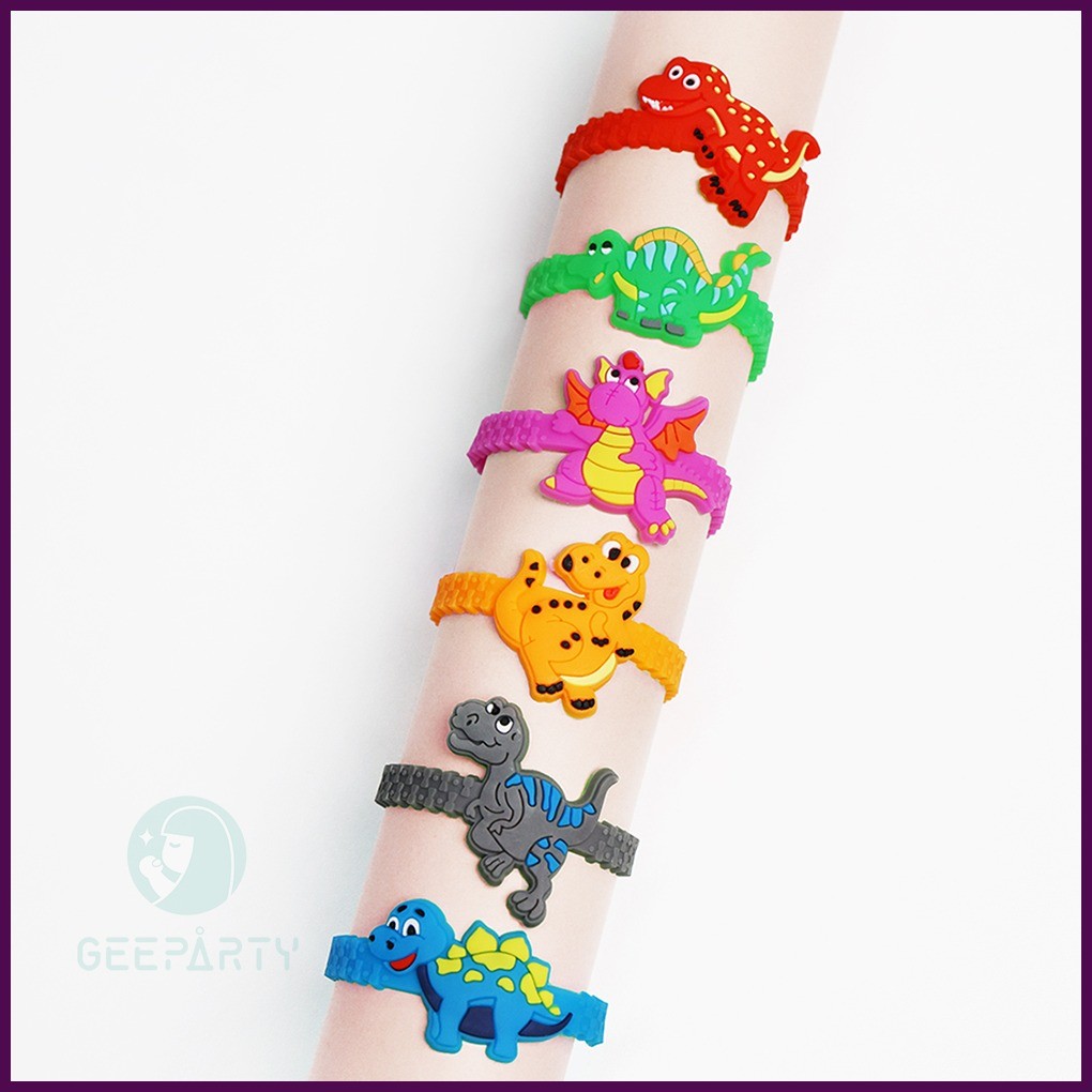 6pcs Cute Dinosaur Bracelets Kids Wristband Rubber Bangle Birthday ...