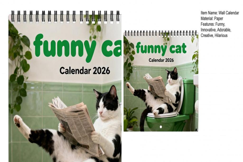 Humorous Cat Wall Calendar Cozy Bathroom Cat Art Calendar 2026 Funny ...