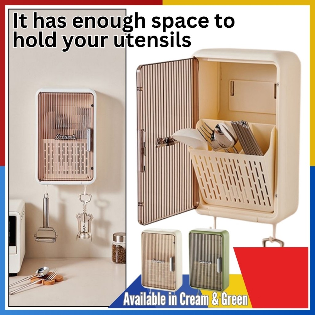 No Punch Shelf Chopstick Cage Box Utensil Wall Mounted Organizer Spoon ...