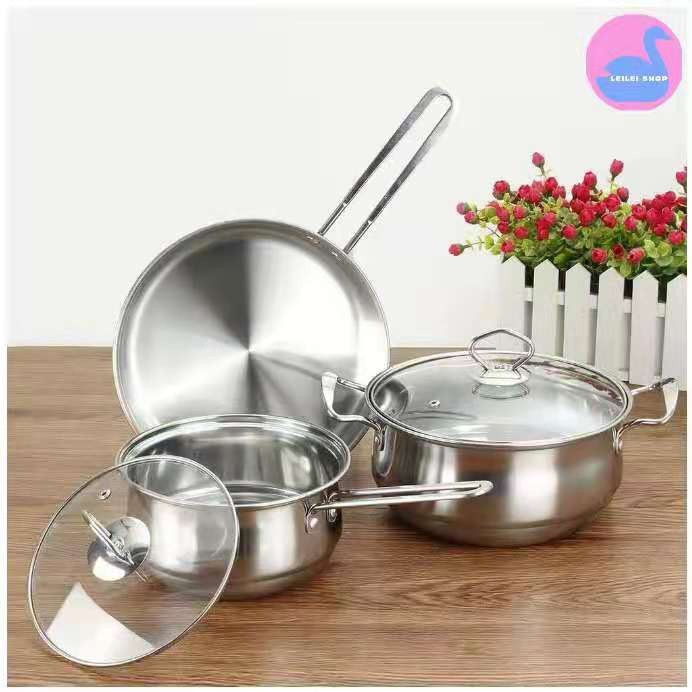 LS (3in1) Stainless Steel Kitchenware Cookware Pots and Pans Set (COD ...