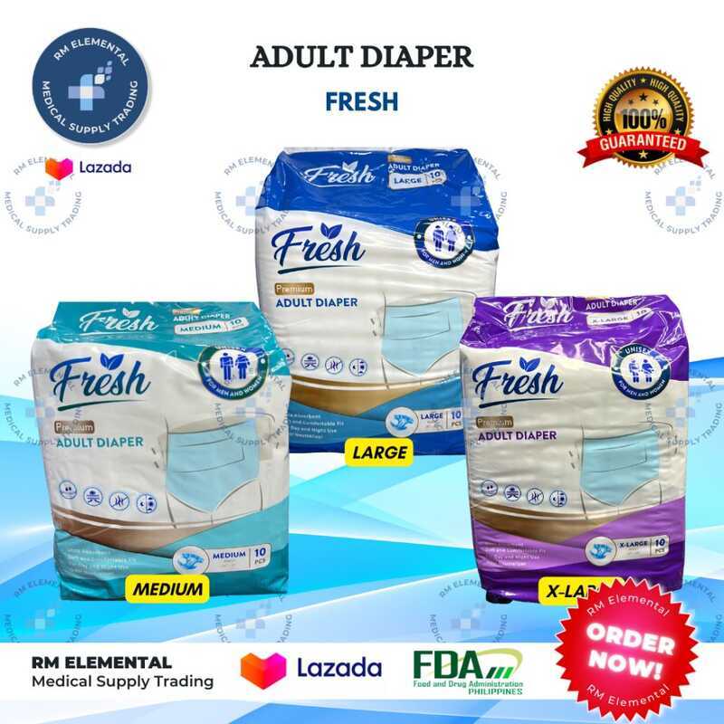 ADULT DIAPERS Medium, Large, X-Large 37" - 49" 10Pcs FRESH UNISEX 476 ...