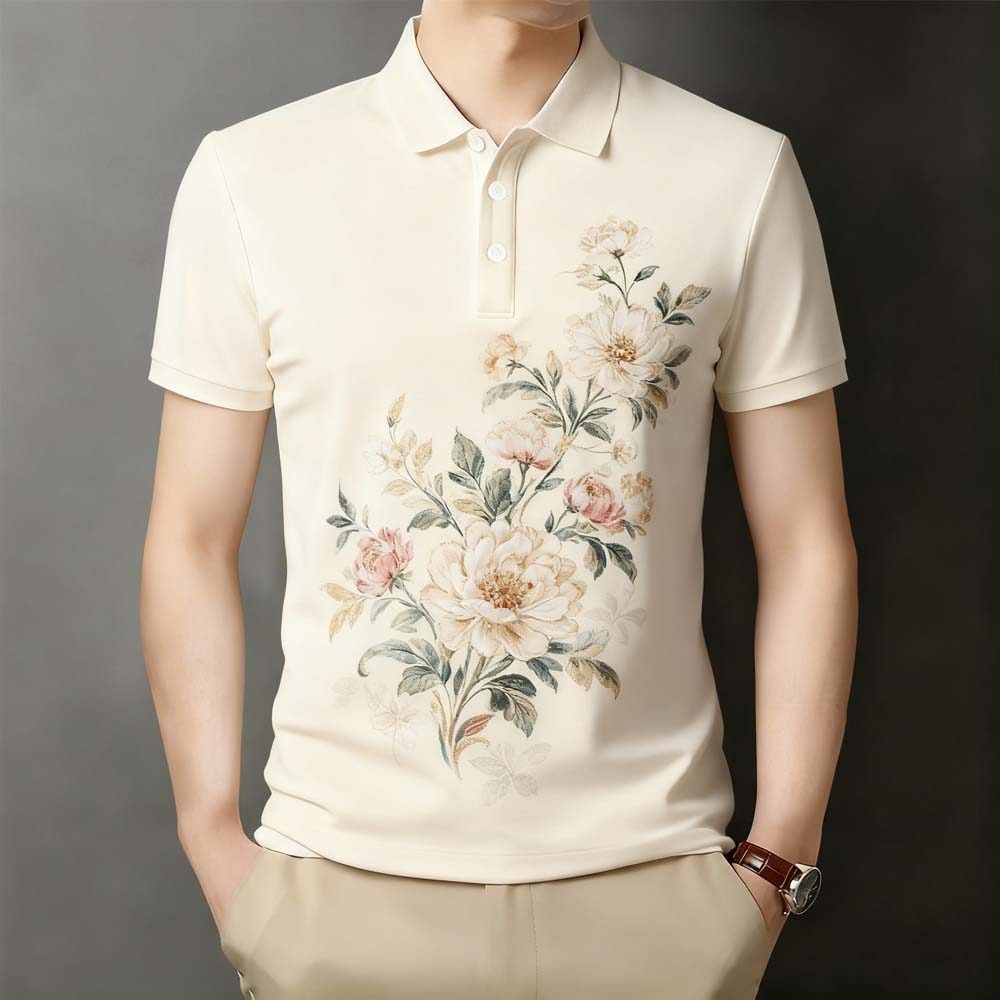 Cream Barong Watercolor Floral Printed Polo | Casual Men's Polo with ...