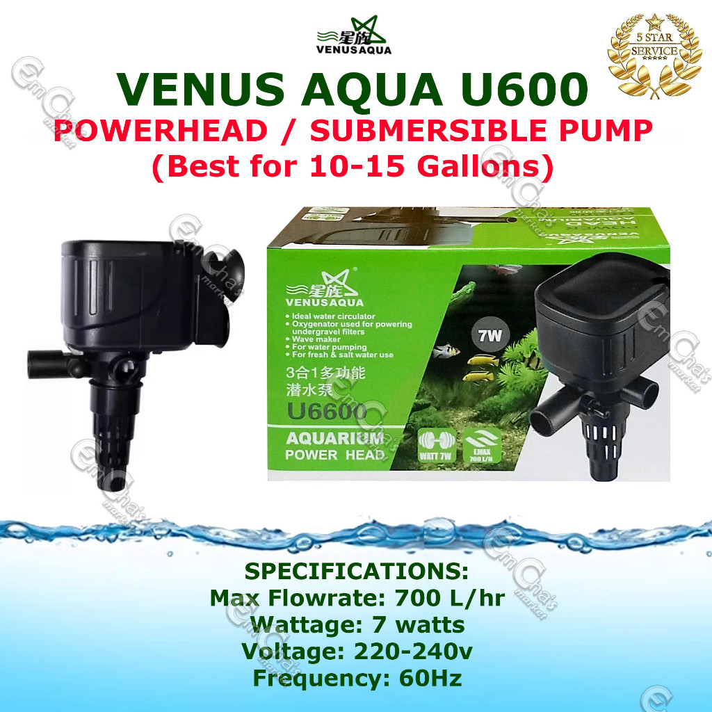 Submersible Pump Venus Aqua Powerhead U6600 7watts (supports 10-15 ...