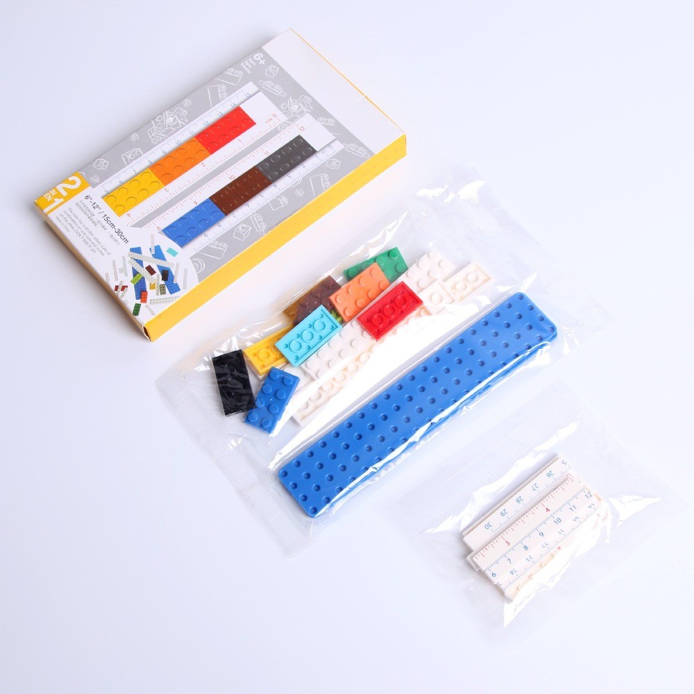 1box Color DIY Building Blocks Assembly Ruler Double Sided Scale Color ...