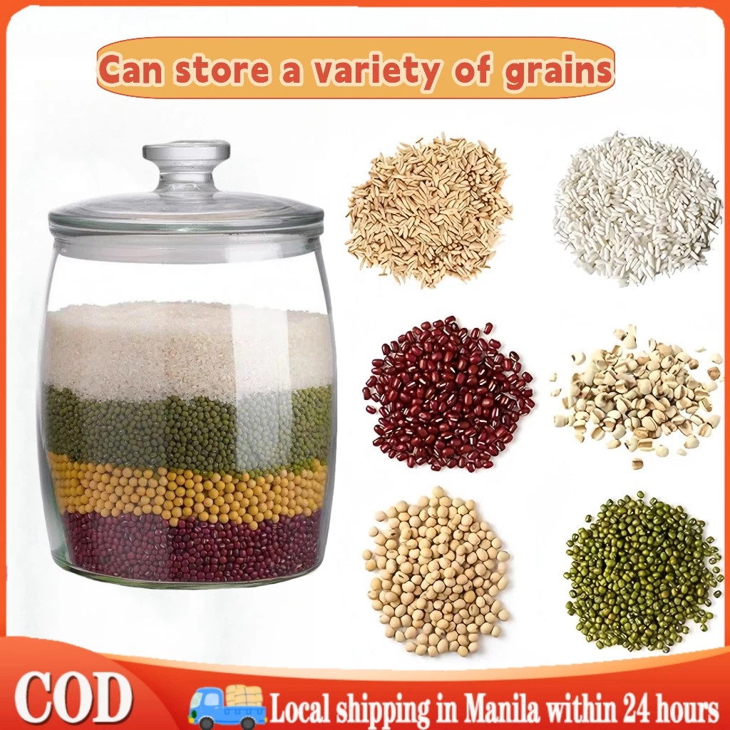 Rice dispenser 10kg glass jar with lid/airtight container food storage ...