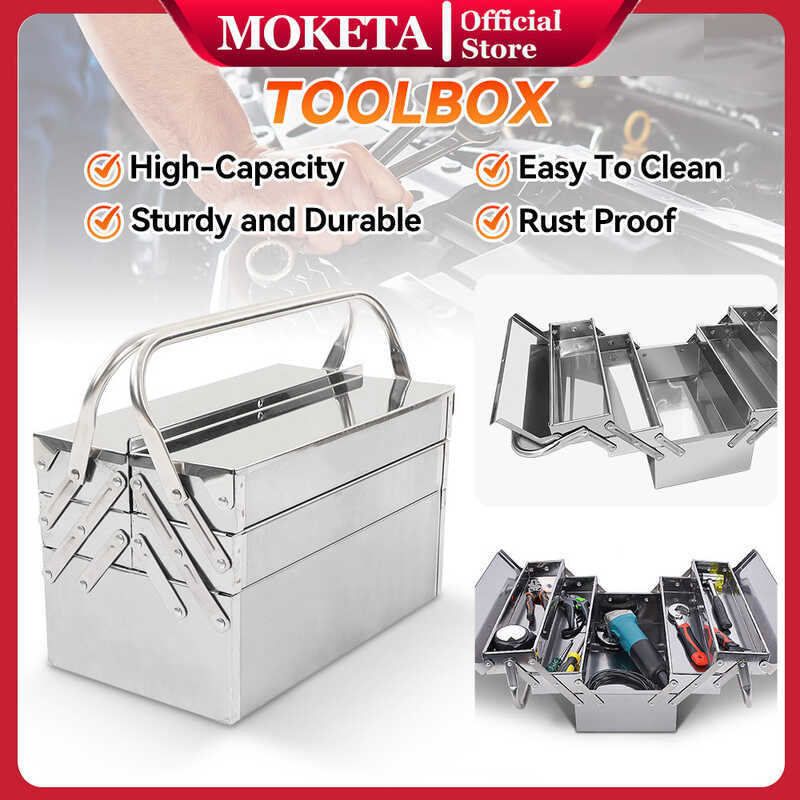 Moketa Stainless Steel Toolbox Multi-Layer Box Storage Large Folding ...