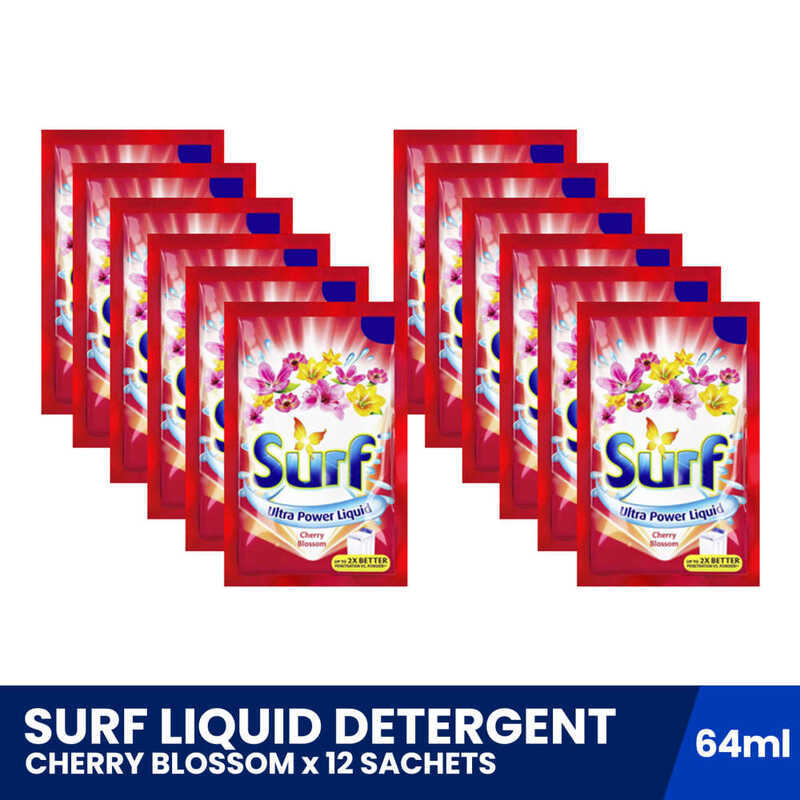 SURF Liquid Detergent Cherry Blossom 64Ml X 12 Sachets, Laundry Powder ...