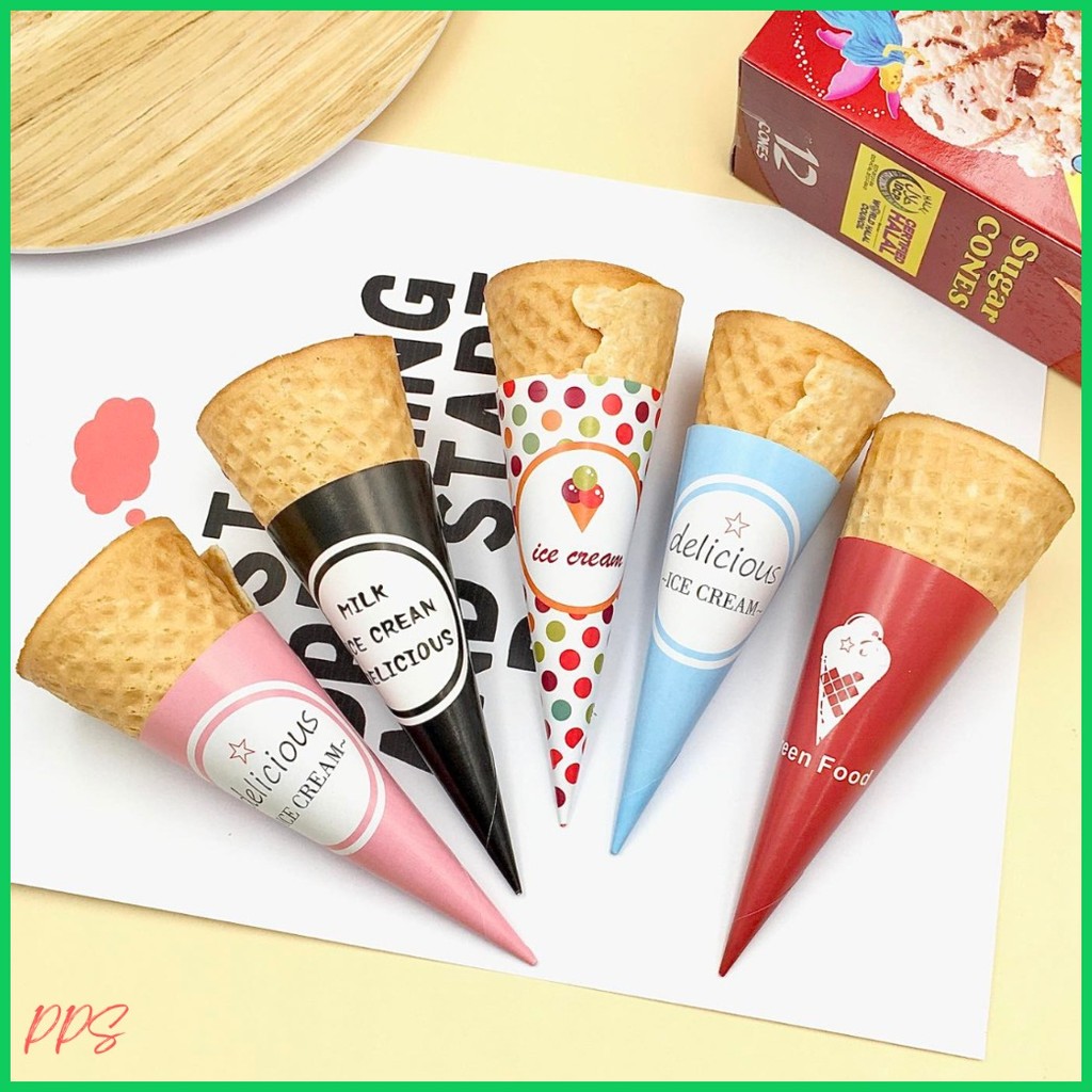 200pcs Paper Ice Cream Cone with Design Ice Cream Cups Cone Holder ...