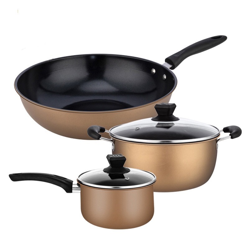 3pcs Cookware Set Non-Stick Wok Induction Cooker Kitchenware ...