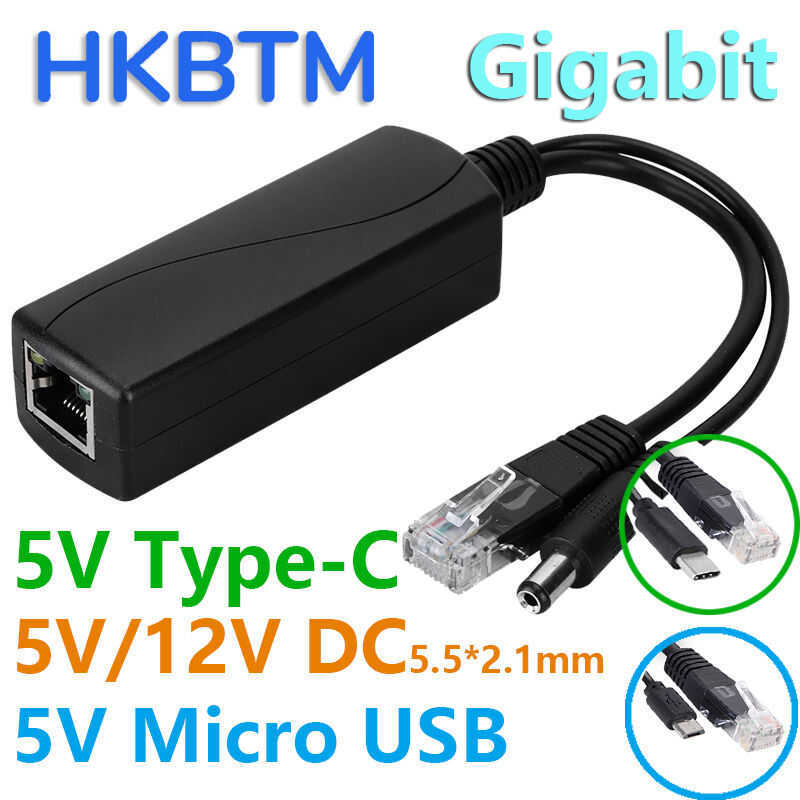 HKBTM Gigabit Poe Splitter Micro Usb/Type-C/Dc Power Over Ethernet For ...